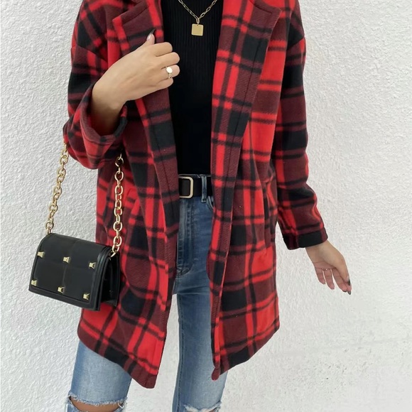 Imported | Jackets & Coats | Red Plaid Long Jacket | Poshmark